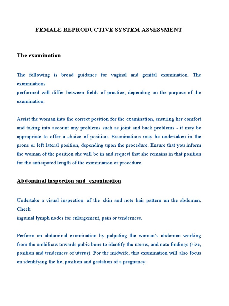 Female Reproductive Exam Guide | PDF | Vagina | Labia