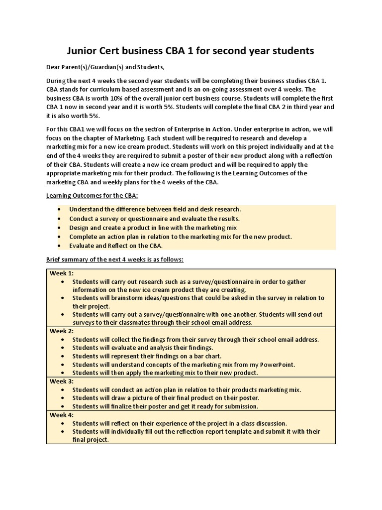 Junior Cert Business Cba 1 For Second Year Students | PDF | Human ...