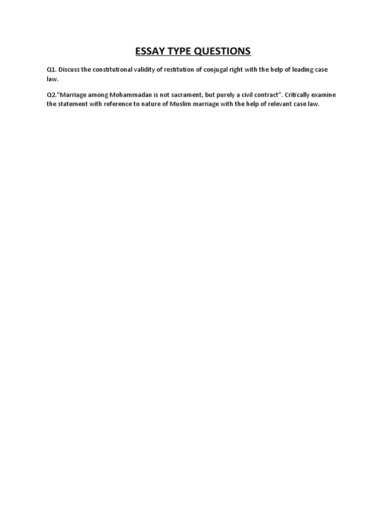 Essay Type Questions (Family) | PDF