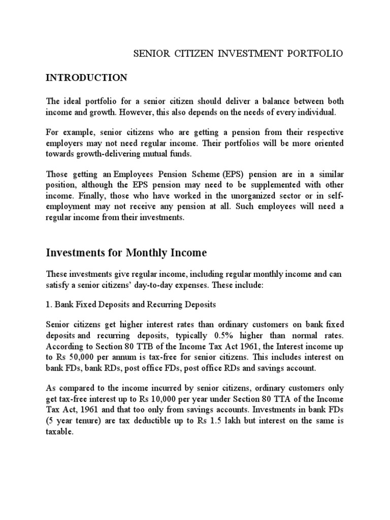 Senior Citizen Investment Portfolio | PDF | Personal Finance | Money