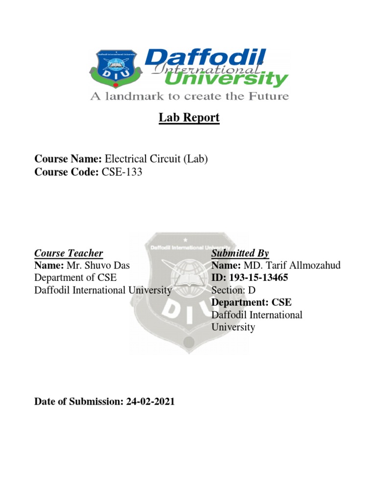 EEE Lab Assignment 02 | PDF | Voltage | Electrical Resistance And ...