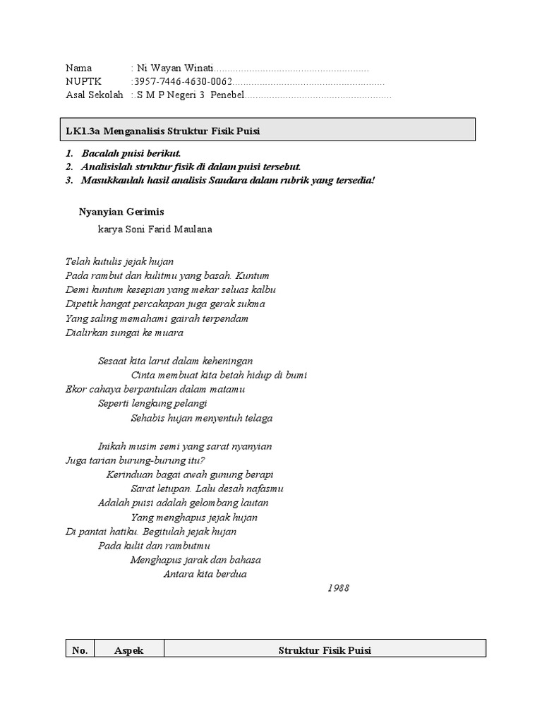 LK1.3a Menganalisis Struktur Fisik Puisi | PDF | Puisi