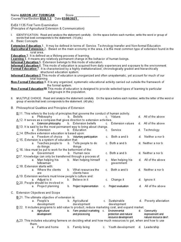 Agricultural Extension Exam Overview | PDF | Agriculture | System