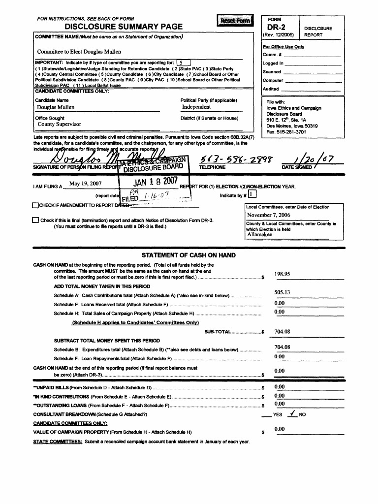 Douglas Mullen Campaign Disclosure Report | PDF | Political Action ...
