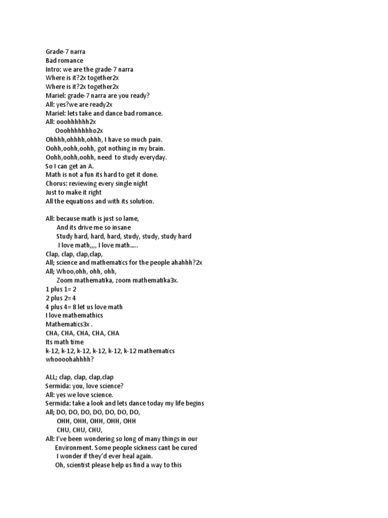 Scie-Math Lyrics | PDF | Teaching Methods & Materials