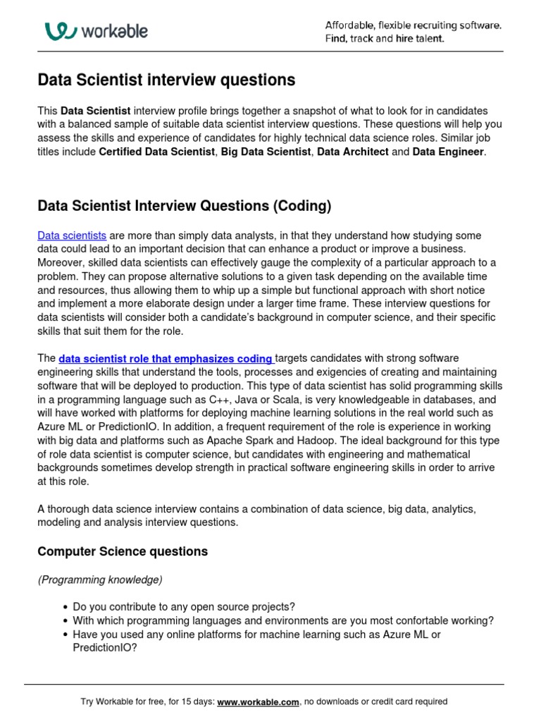 Data Scientist Interview Questions | PDF | Data Science | Computer ...