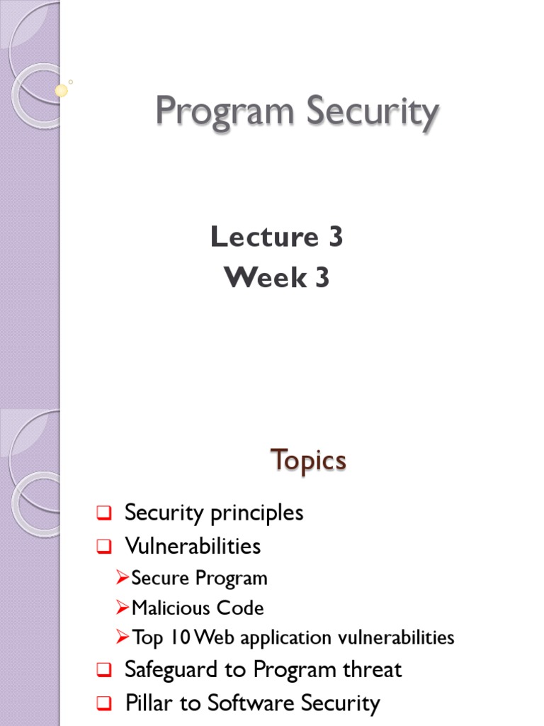 Lecture 3 - Program Security | PDF | Computer Virus | Malware