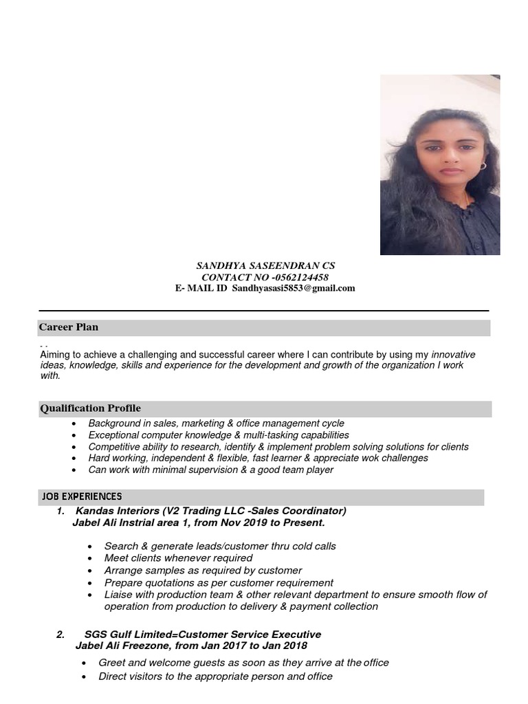 Resume Sandhya Cs | PDF | Communication | Business