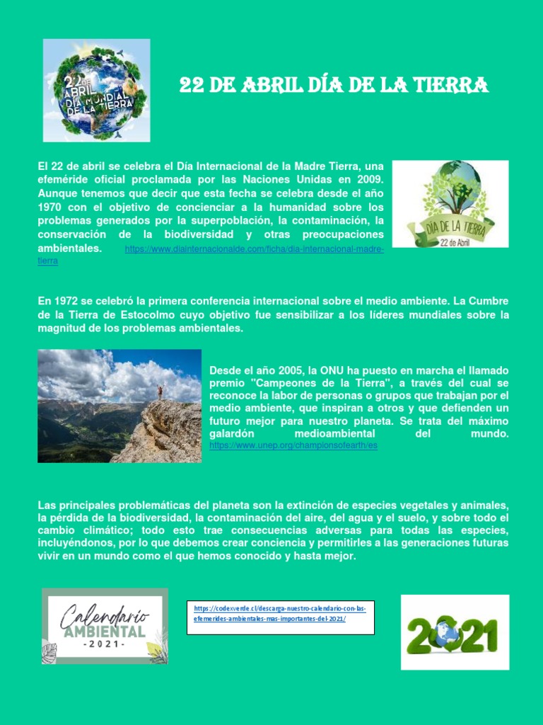 22 de Abril Día de La Tierra | PDF | Entorno natural | Naturaleza