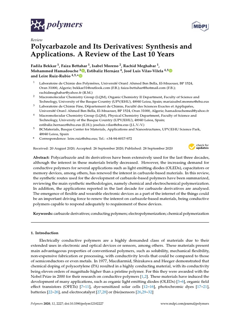 Polymers: Polycarbazole and Its Derivatives: Synthesis and Applications ...