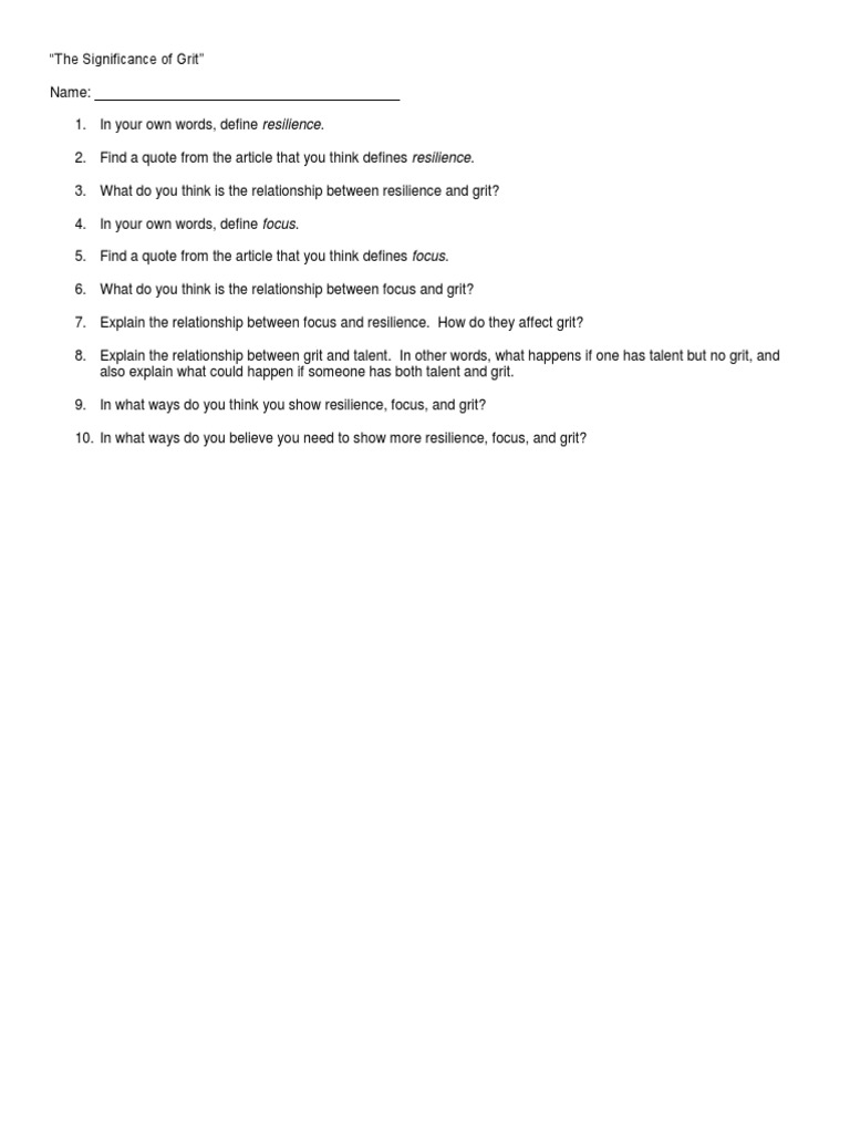 The Significance of Grit - Worksheet | PDF