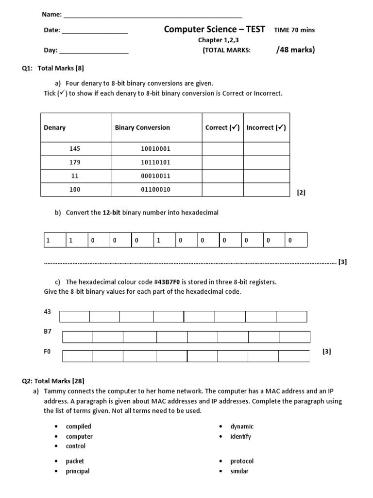 Chapter 1-3 Test (Hodder) | PDF | Logic Gate | Information Age