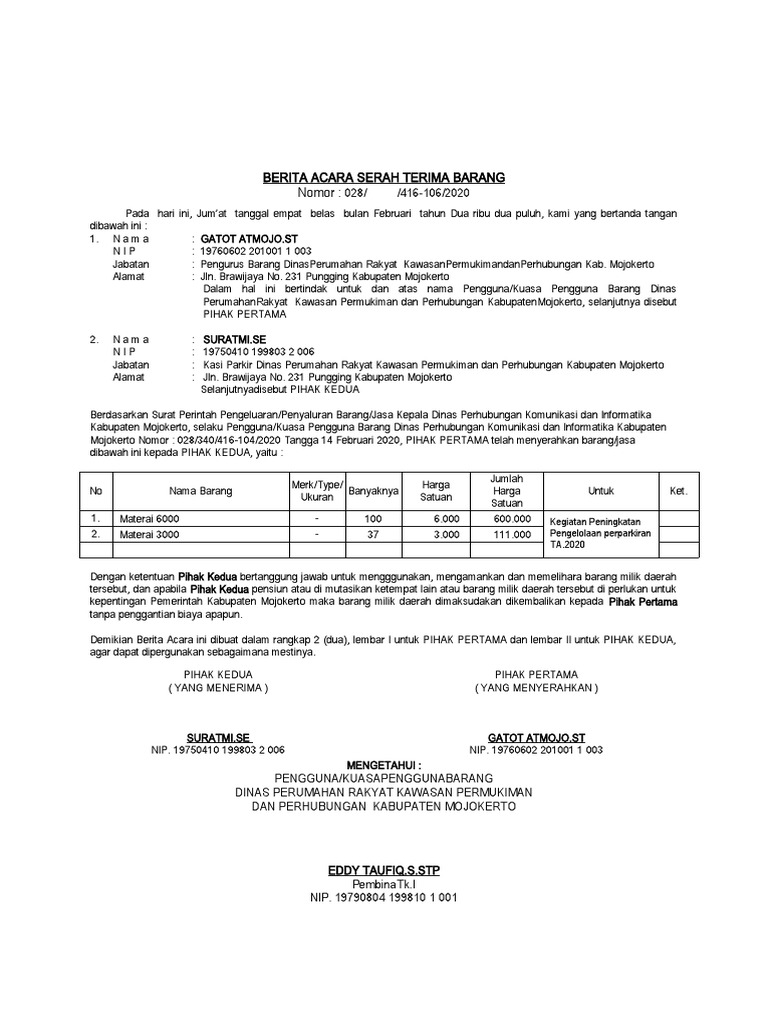 Berita Acara Serah Terima Barang | PDF