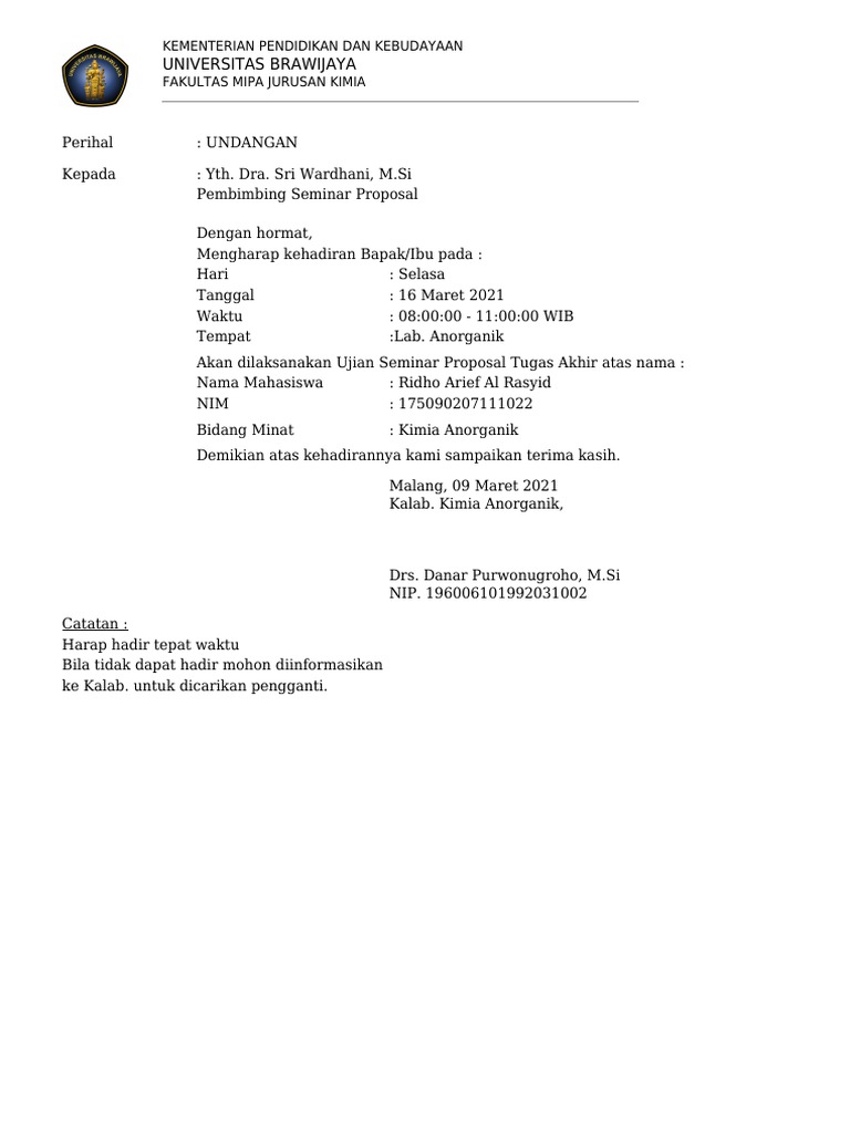 Surat Undangan Sempro | PDF