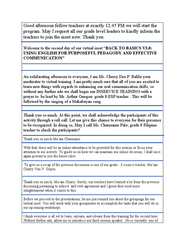 2ND Day Program Script | PDF | Question | Communication