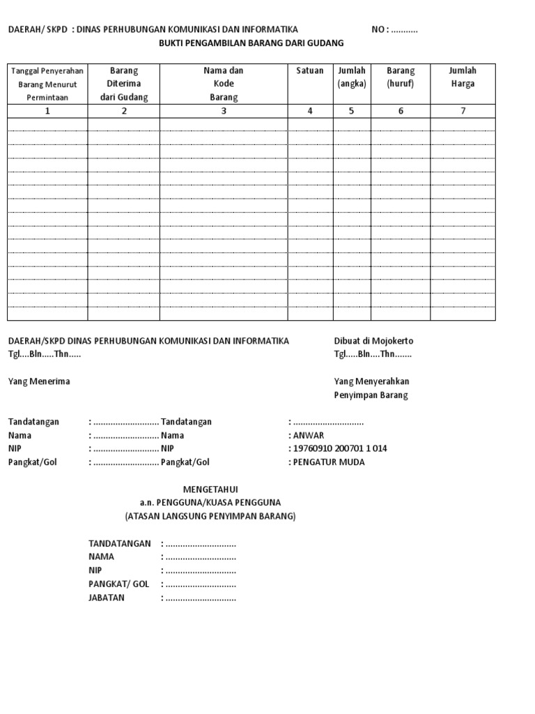 Format Bukti Pengambilan Barang Gudang# | PDF