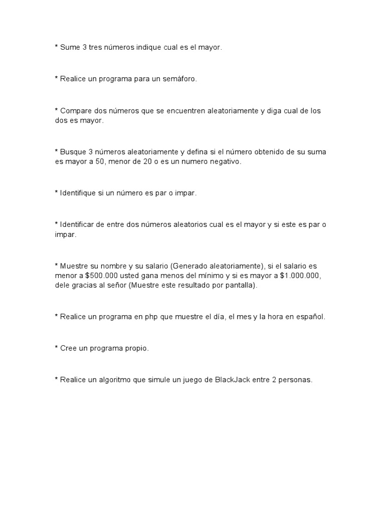 Ejercicios Condicionales PHP | PDF