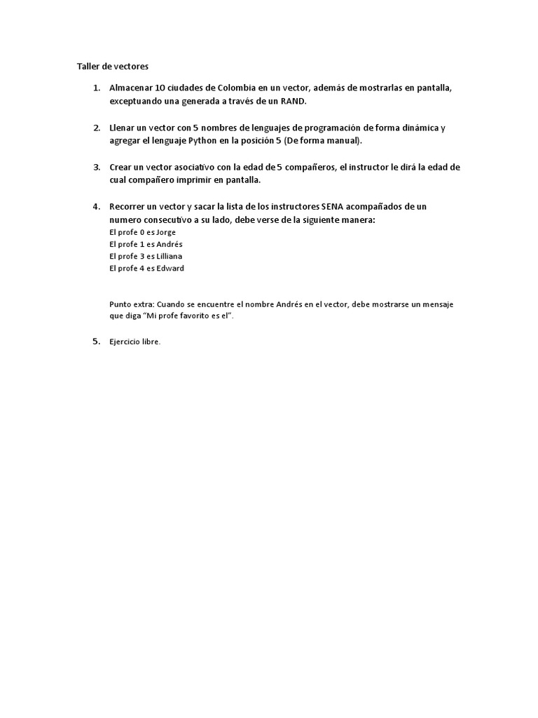 Taller de Vectores en Programación | PDF