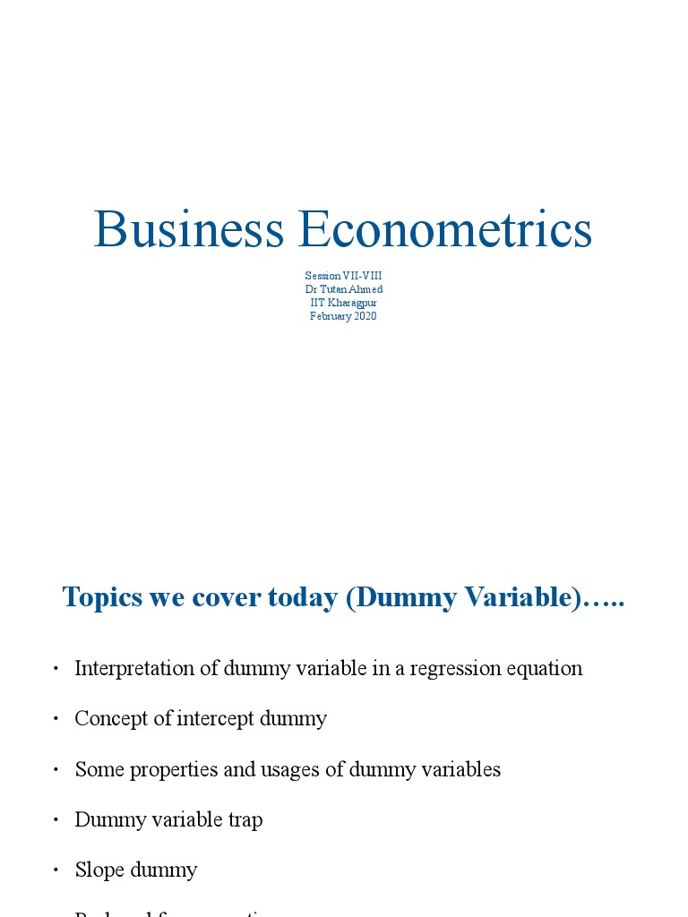 Understanding Dummy Variables in Econometrics | PDF | Dummy Variable (Statistics) | Regression ...