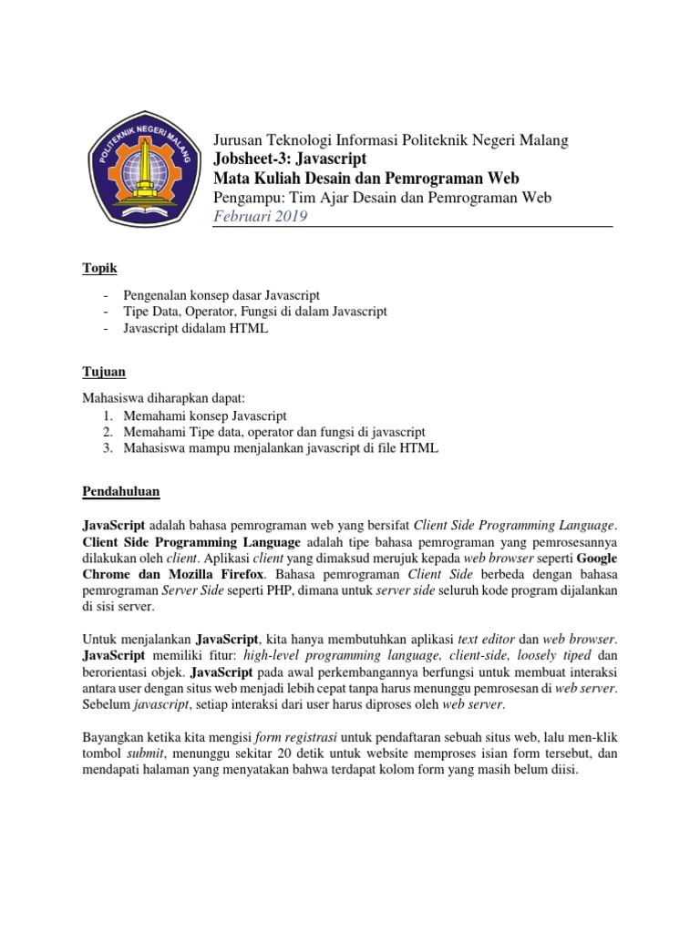 Javascript - Jobsheet | PDF