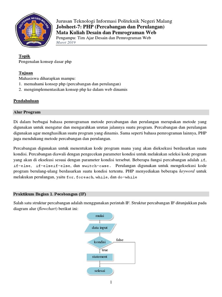 PHP (Kondisional Dan Pengulangan) - Jobsheet | PDF