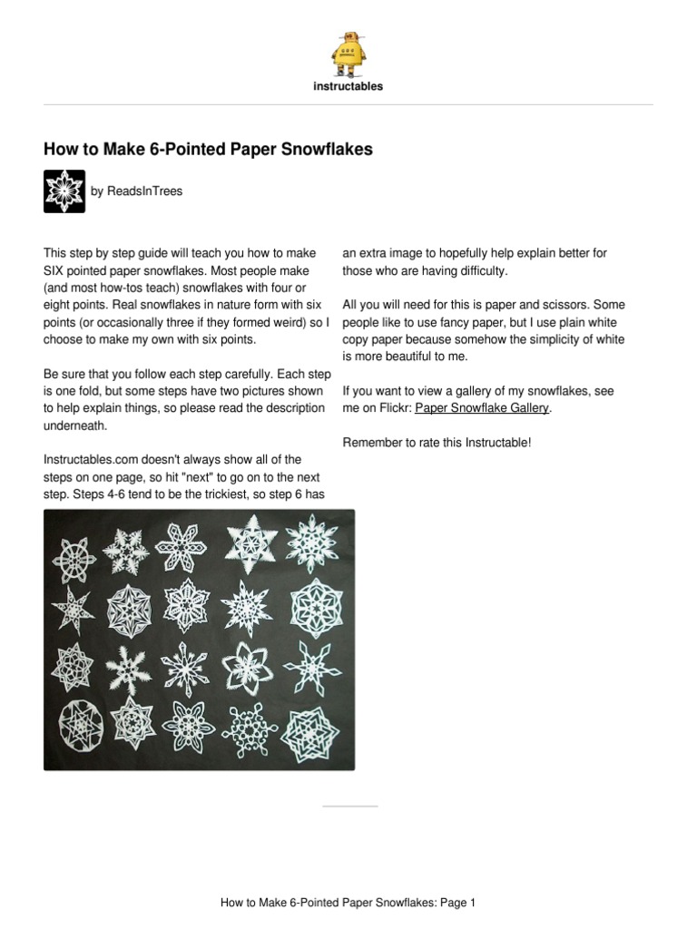 How To Make 6-Pointed Paper Snowflakes: Instructables | PDF | Shape ...