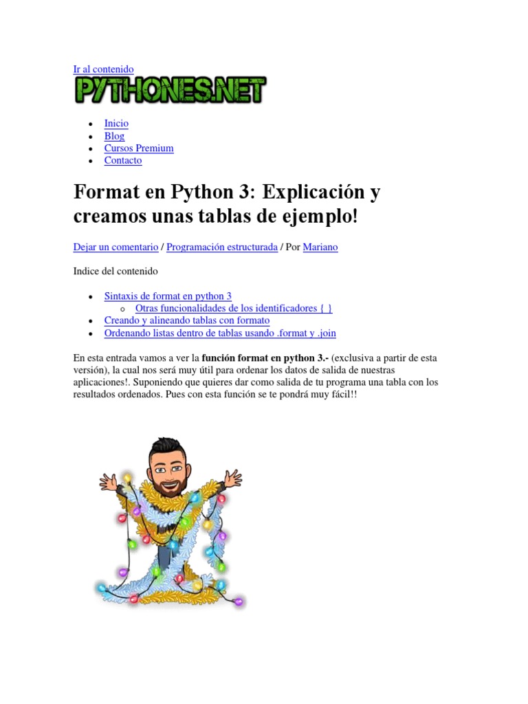 Format en Python 3 | Descargar gratis PDF | Python (lenguaje de programación) | Objeto (informática)