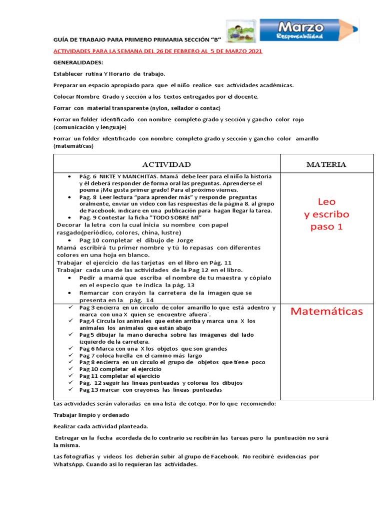 Actividades para Primer Grado | PDF