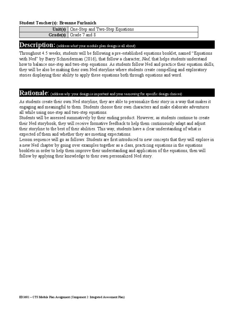 Description:: Student Teacher(s) : Breanne Furlanich Unit(s) One-Step ...