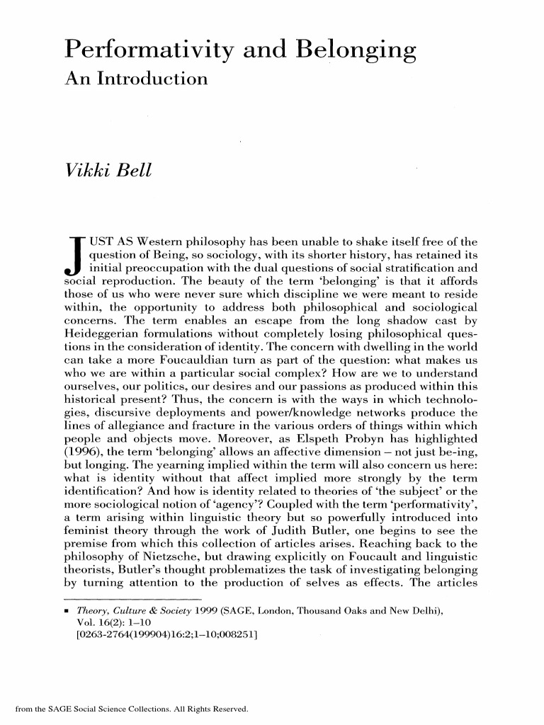Performativity and Belonging Appadurai and Butler Mentioned | PDF ...
