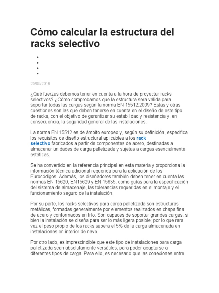 Cómo Calcular La Estructura Del Racks Selectivo | PDF | Pandeo | Spar ...