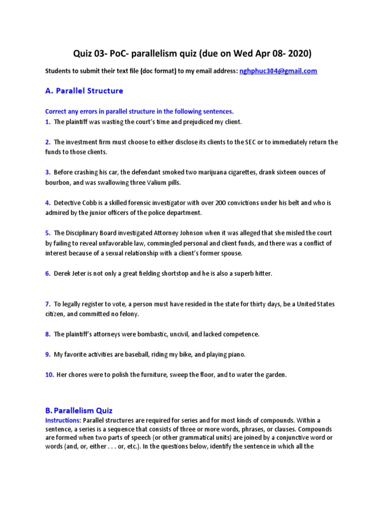 Quiz 03 - Parallel Structure Practice Quiz - 02 | Download Free PDF ...