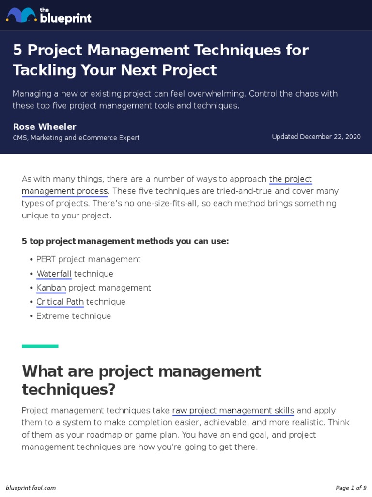 Project Management Techniques | PDF | Project Management | Software ...
