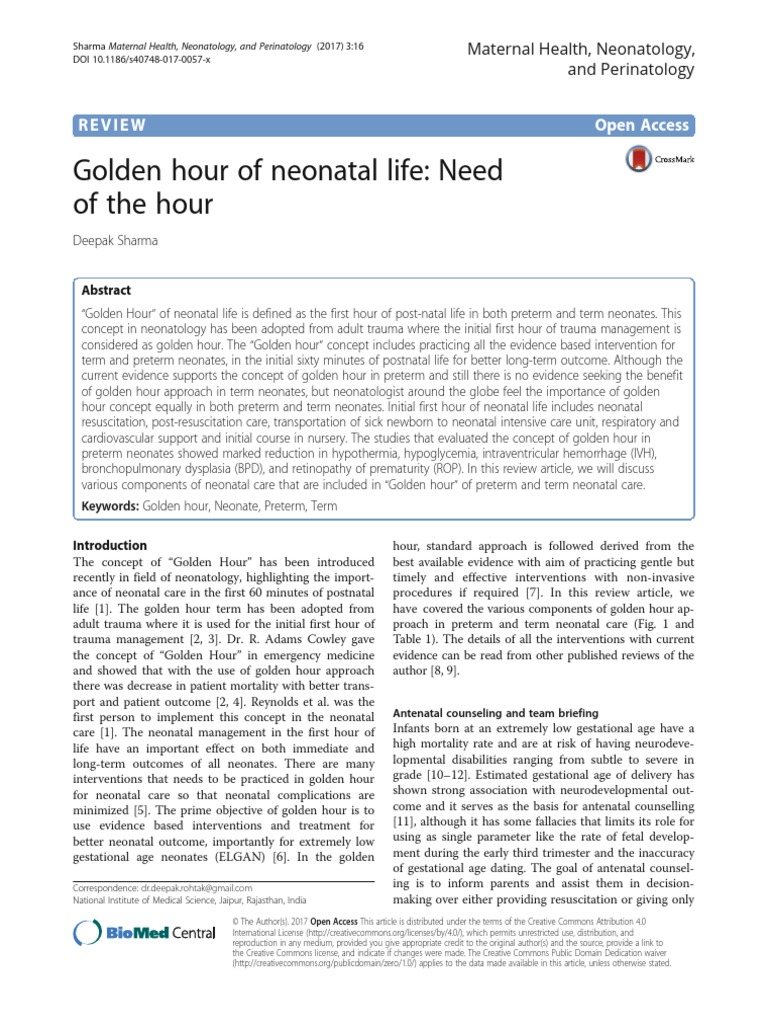 Golden Hour of Neonatal Life - Need of The Hour | PDF | Neonatal ...