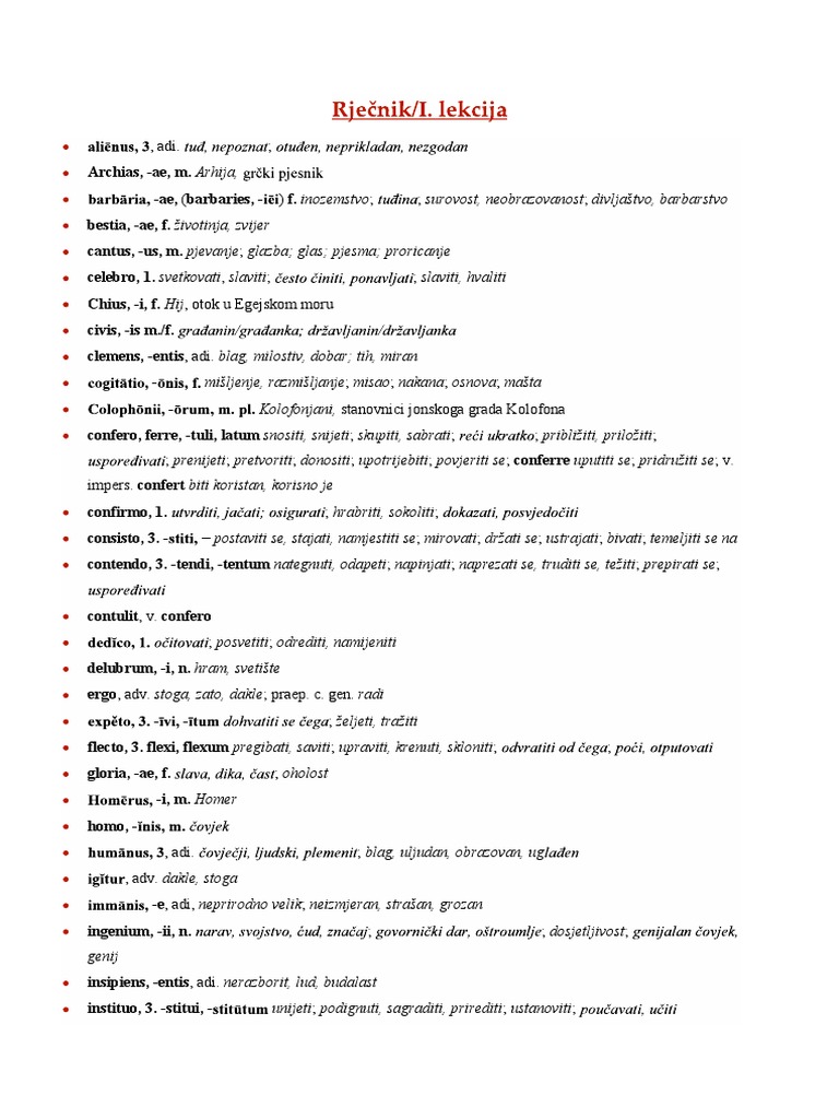 Rjecnik - I Lekcija-1 | PDF