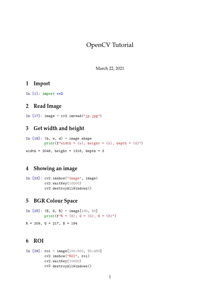 Opencv Tutorial: 1 Import | PDF | Imaging