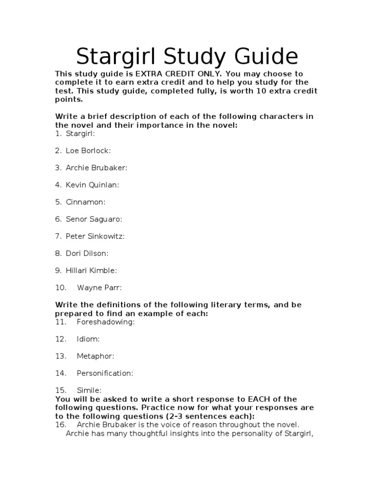 Stargirl Study Guide | PDF