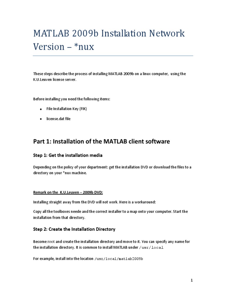 MATLAB 2009b Installation Network Version - Nux | PDF | Installation (Computer Programs ...