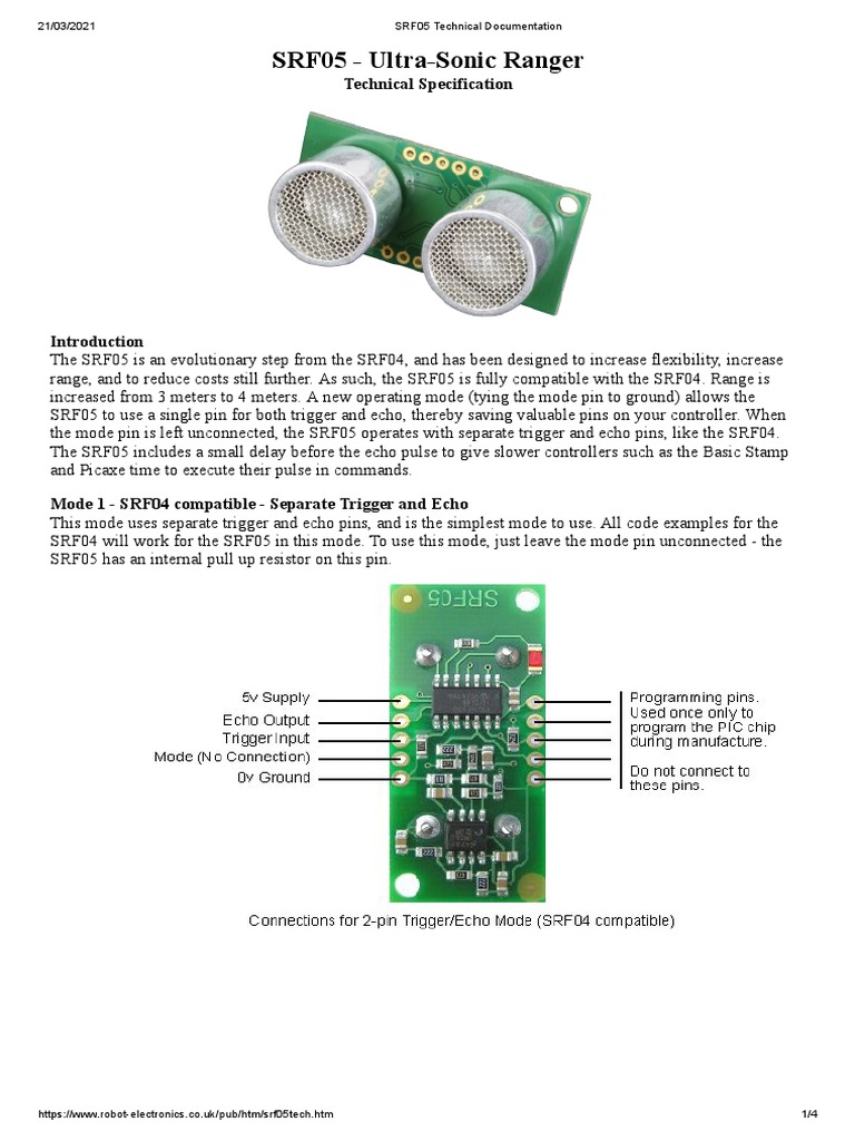 SRF05 Ultrasonic Sensor Overview | PDF | Ultrasound | Information And ...