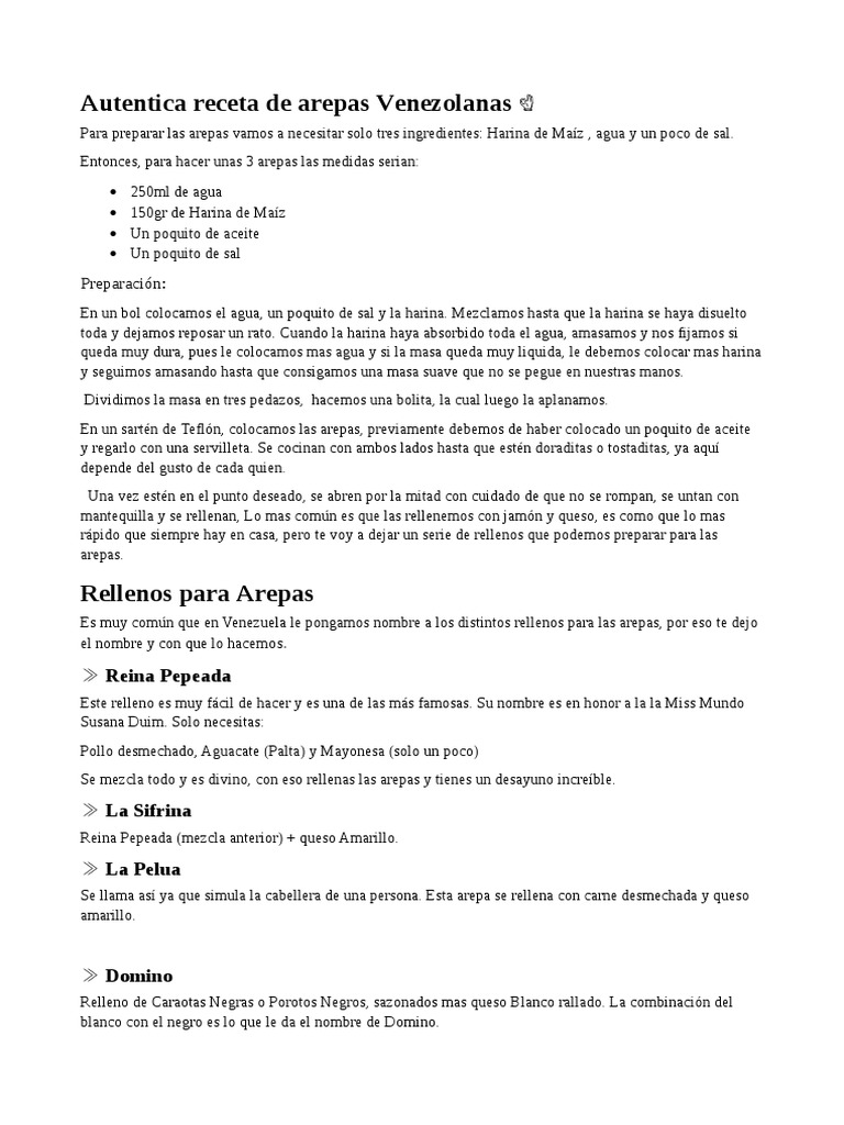 Receta de Arepas Venezolanas | PDF | Cocina latinoamericana | Cocina ...