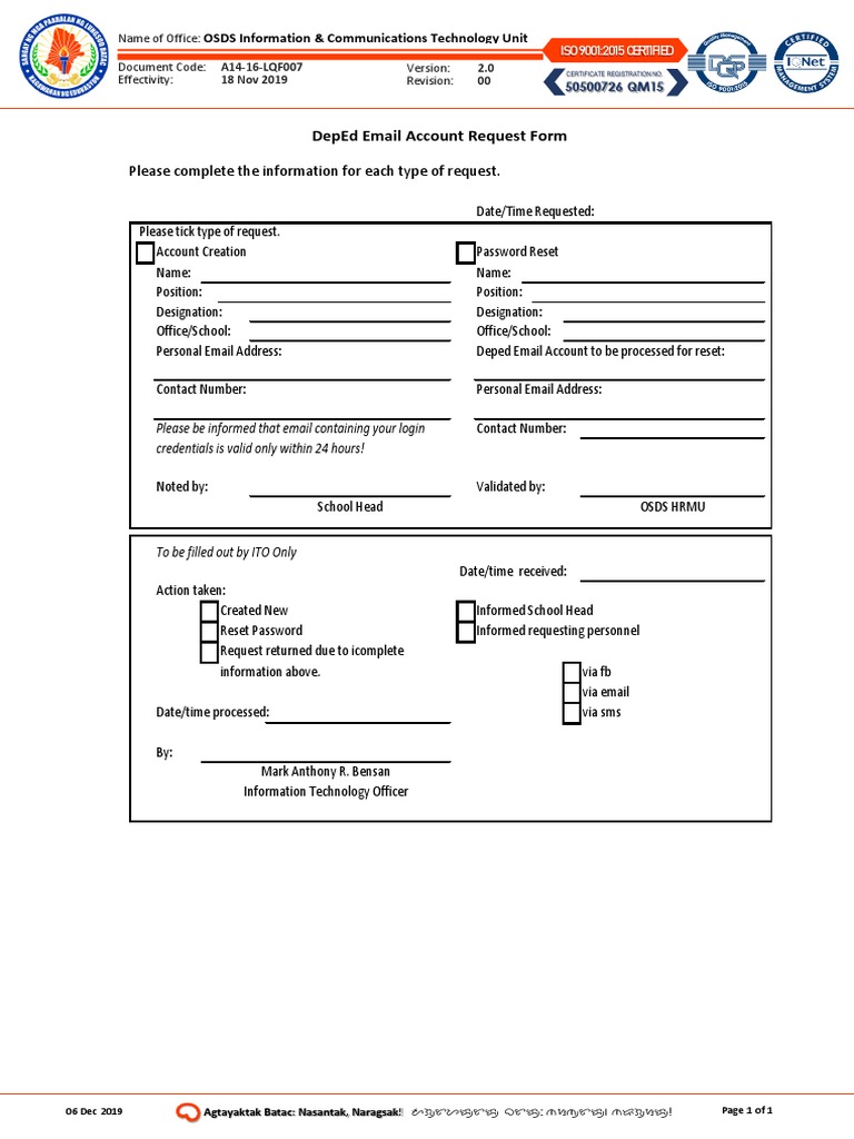 DepEd Email Account Request Form | PDF | Security Engineering | Cybercrime