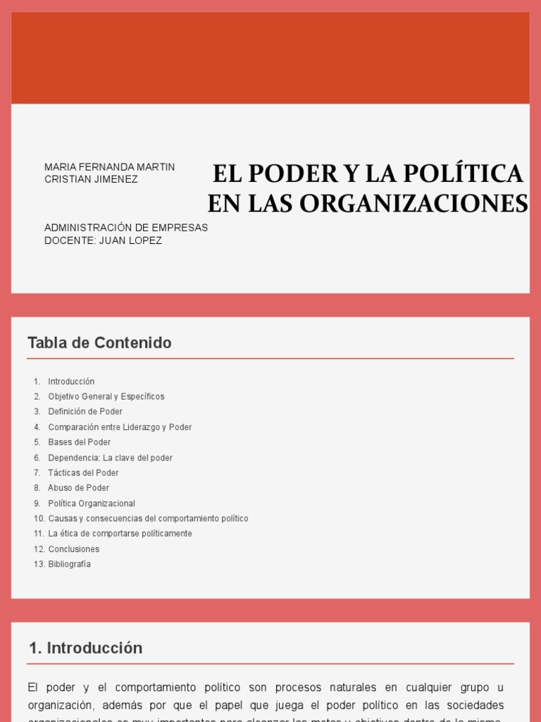 Presentacion Poder y Politica | PDF | Liderazgo | La naturaleza humana