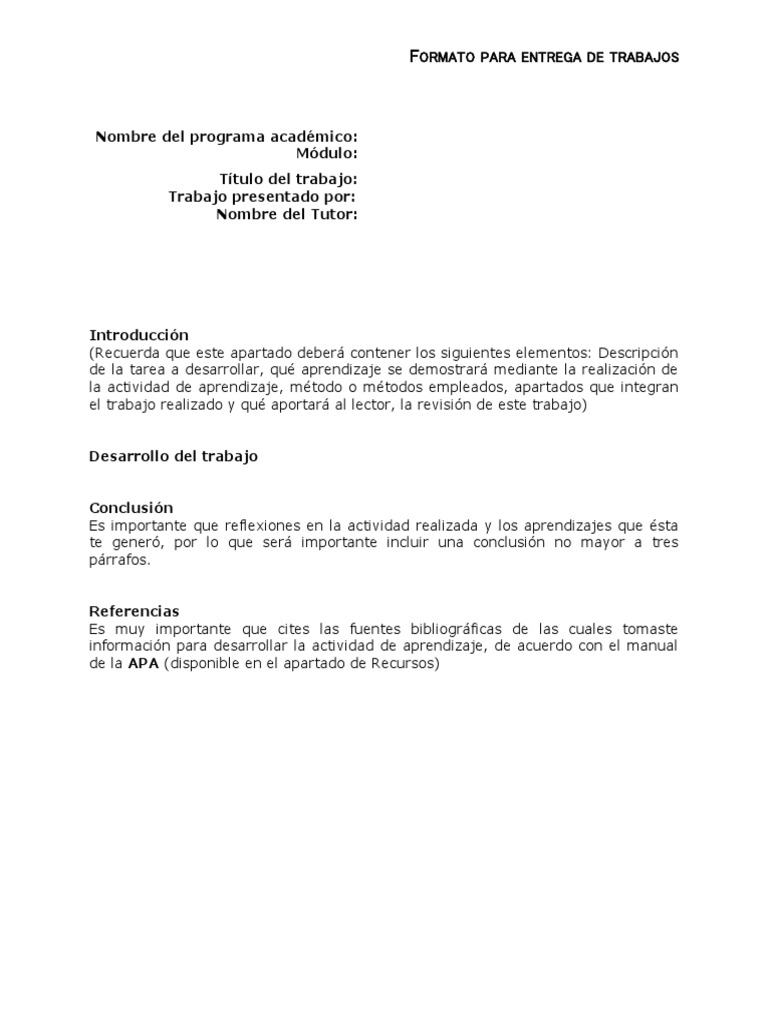 Formato para Entrega de Tareas | PDF