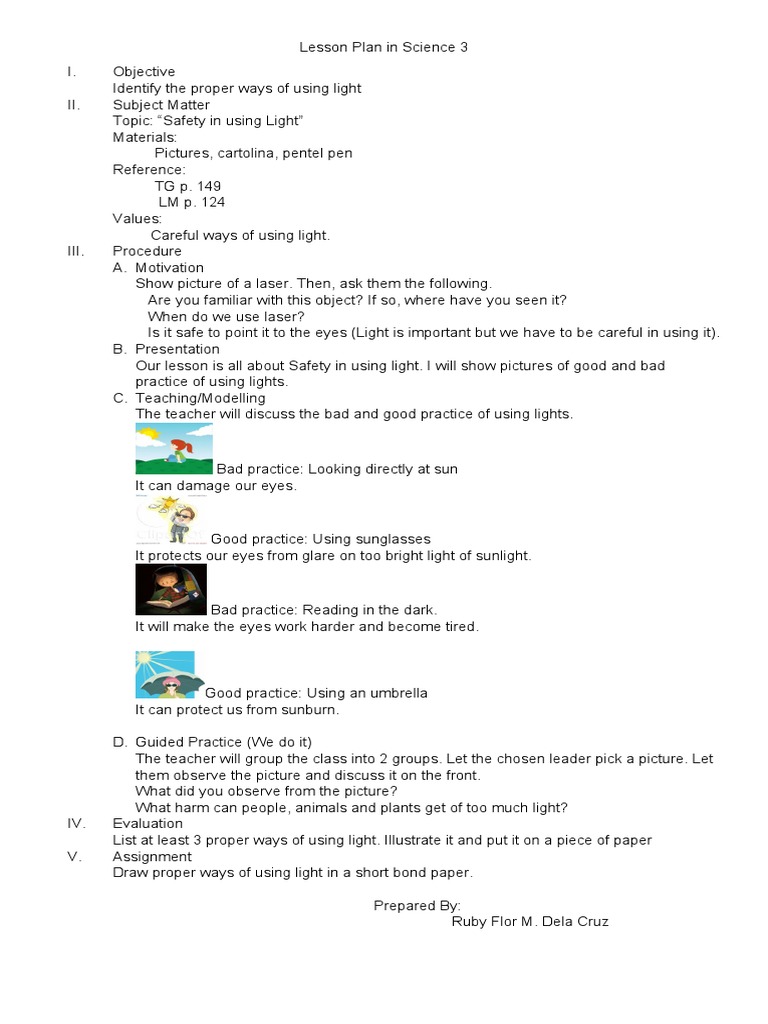 Safe Uses of Light for Grade 3 | PDF | Science & Mathematics