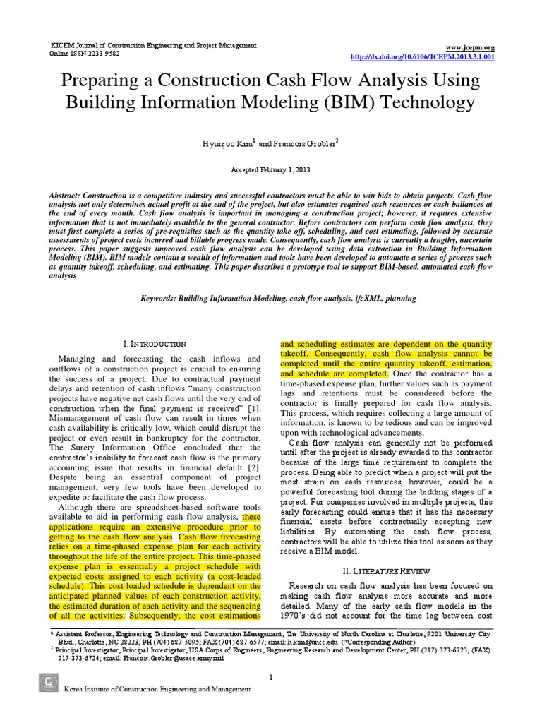 Preparing A Construction Cash Flow Analysis Using Building Information ...