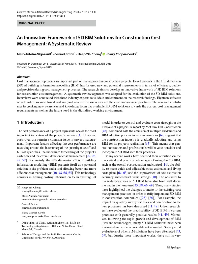An Innovative Framework of 5D BIM Solutions For Construction Cost ...