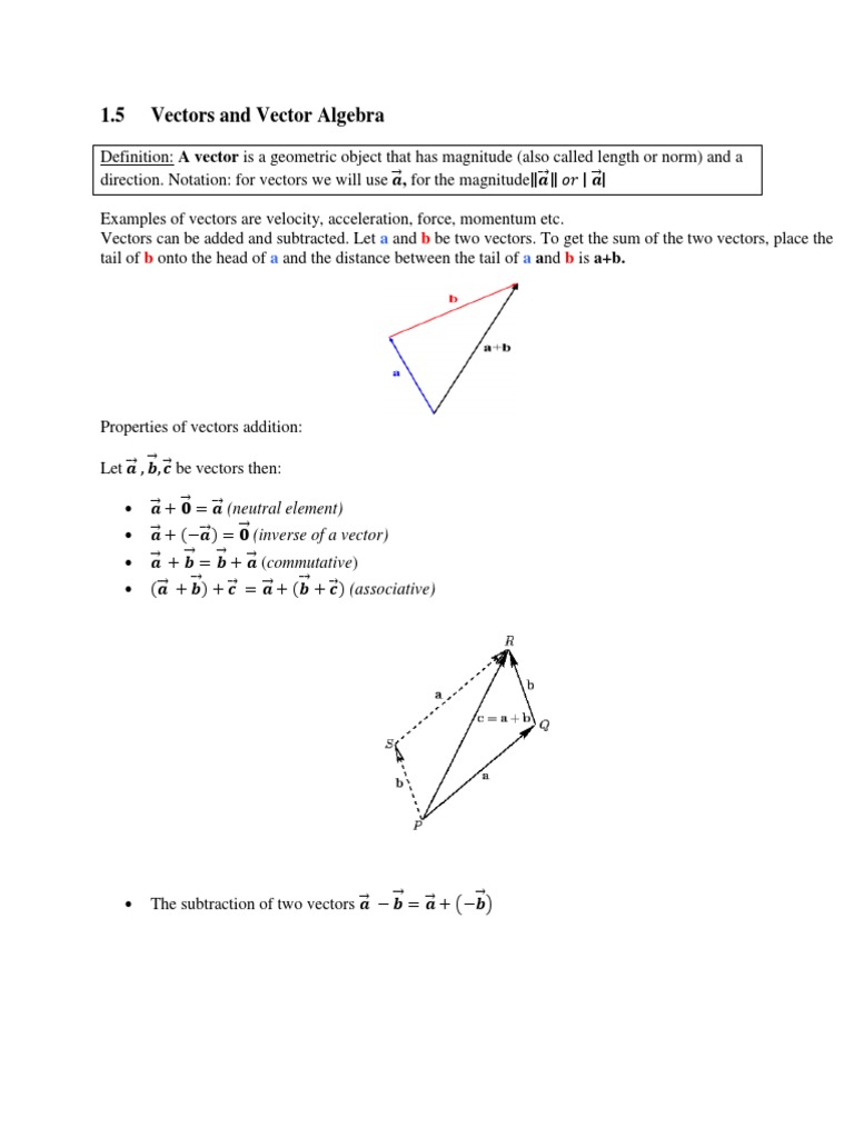 1.5 Vector Algebra | PDF | Euclidean Vector | Linear Algebra