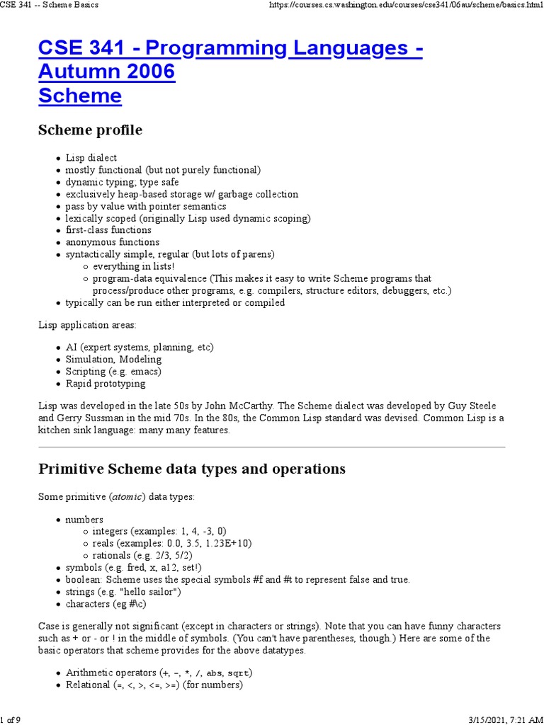 CSE 341 - Scheme Basics 2006a | PDF | Anonymous Function | Scheme ...