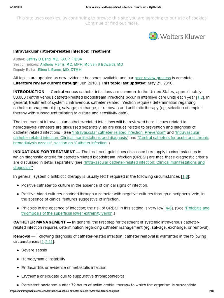 Intravascular Catheter-Related Infection - Treatment - UpToDate | PDF ...
