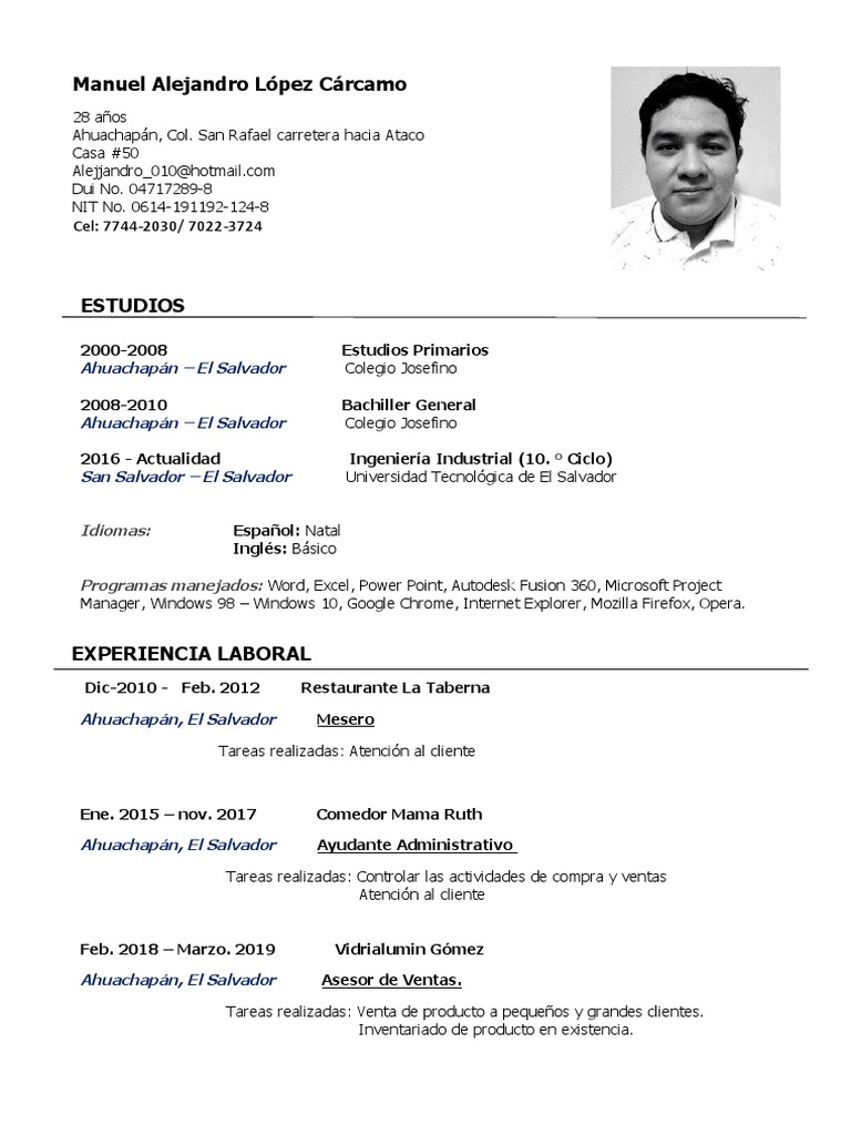 Curriculum Alejandro Lopez | PDF | El Salvador | Software de la aplicacion